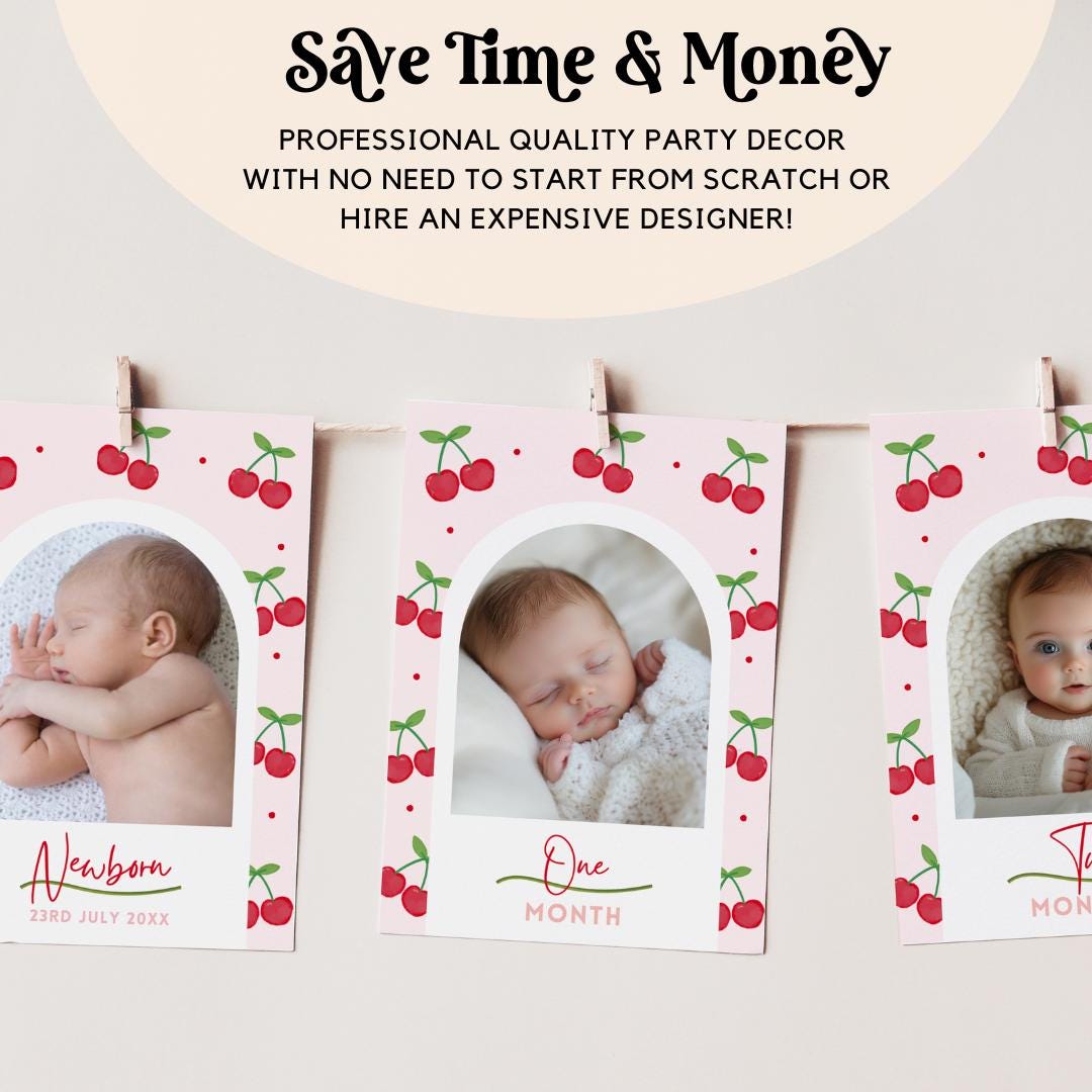 Cherry First Birthday Photo Milestone Banner, Cherry on Top Birthday ...