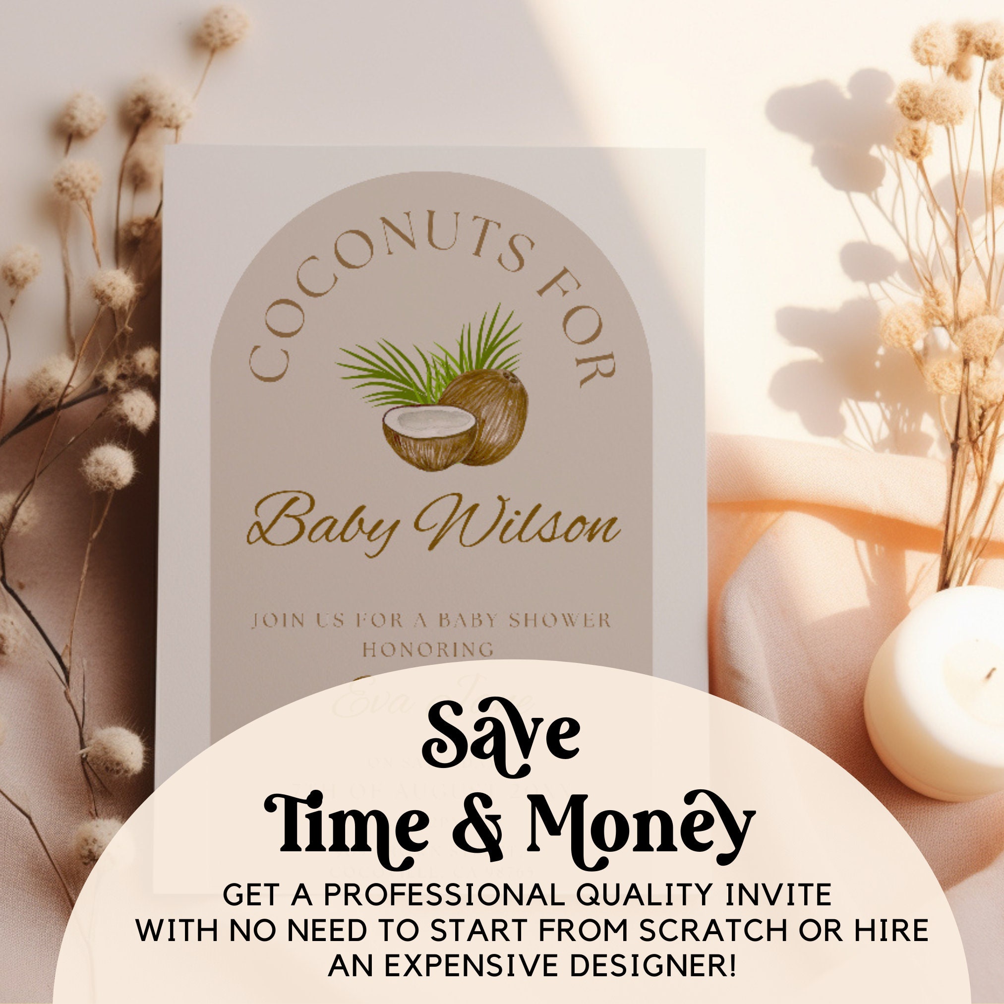 Coconut Baby Shower Invite Template, Coconuts for Baby, Editable ...