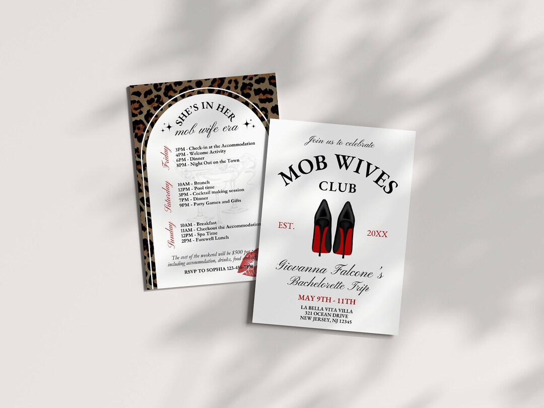 Mob Wife Bachelorette Invitation Itinerary, Italian Mafia Theme, Glam ...