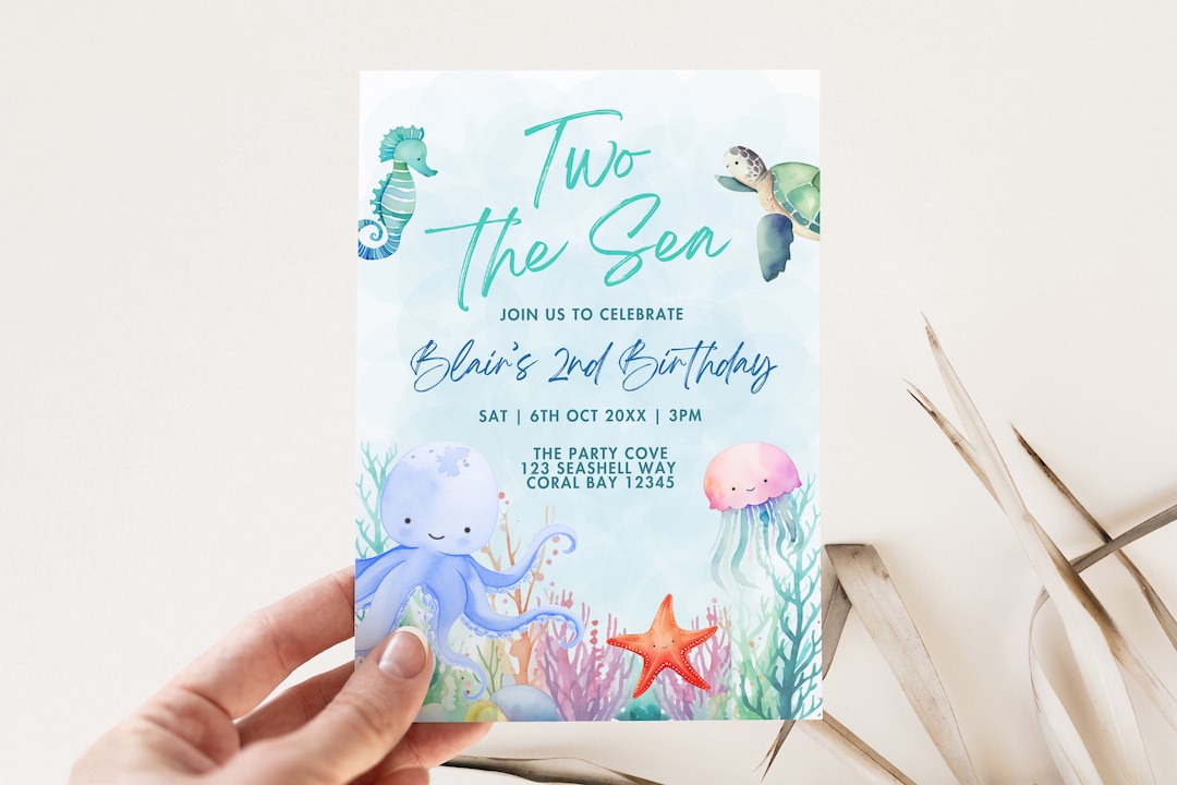 Two the Sea Birthday Invitation Template, Second Birthday Party Invite ...