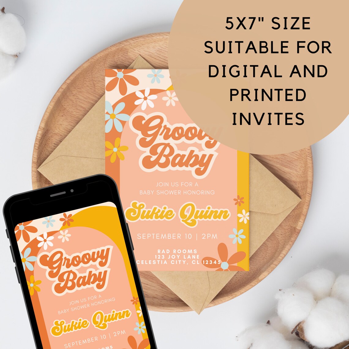 Retro 70s Baby Shower Invite Template Groovy Baby Vintage - Etsy