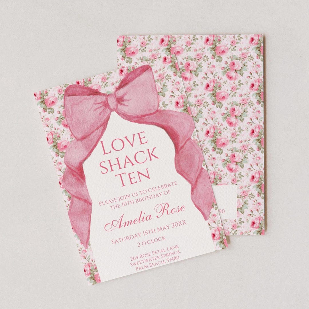 Love Shack Fancy 10th Birthday Invitation, Editable Template, Coquette ...