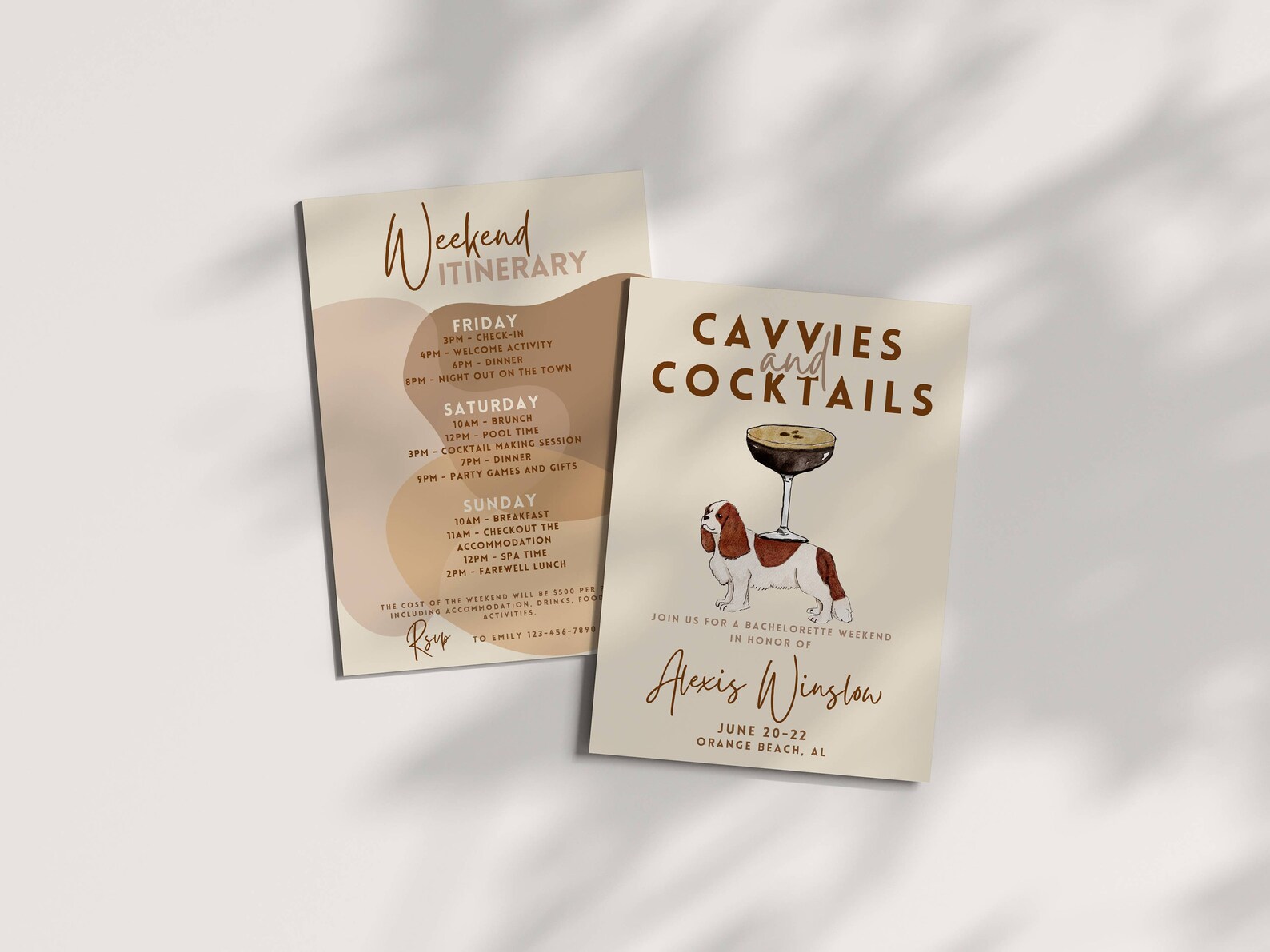 Cavalier and Martini Bachelorette Invitation Itinerary Template, King ...