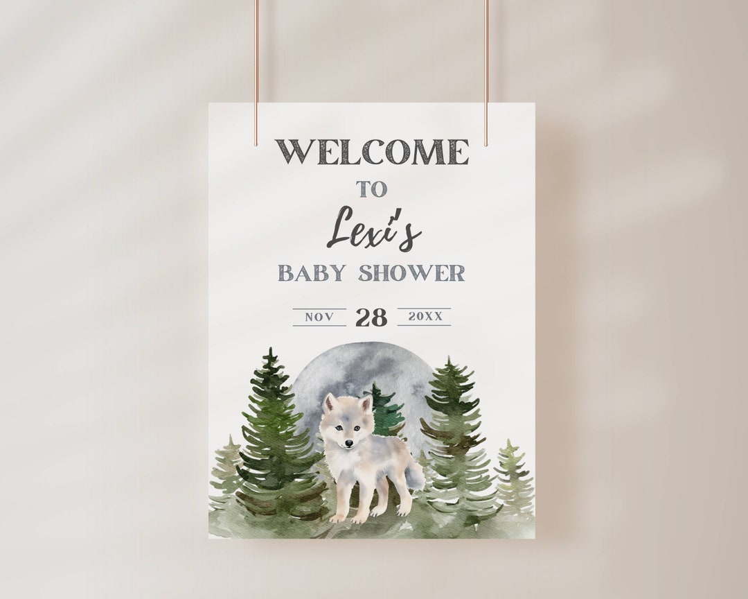 Wolf Pack Baby Shower Welcome Sign Template, Wolf Cub Theme, Winter ...