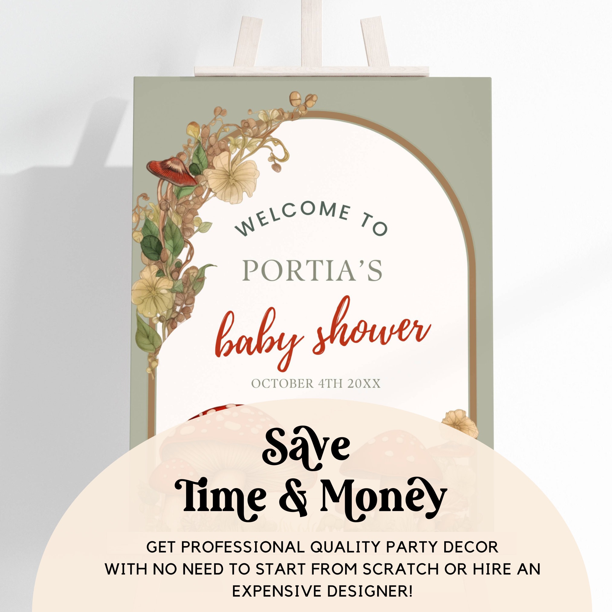 Cottagecore Mushroom Baby Shower Welcome Sign Template, Woodland Theme ...