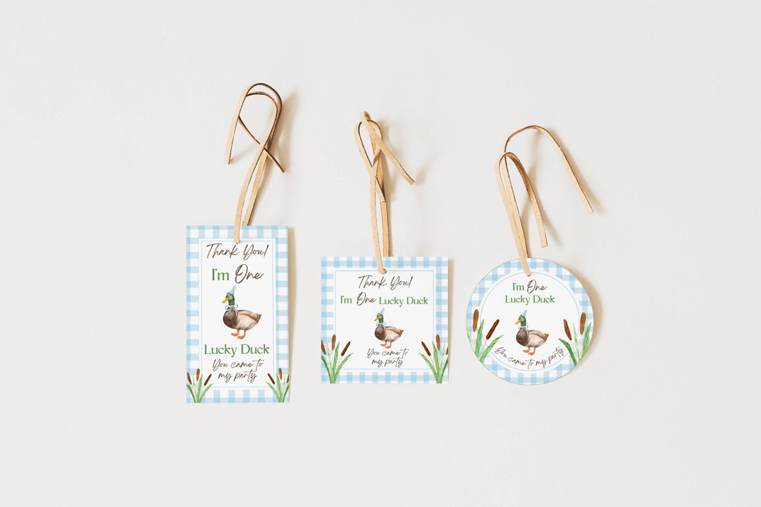 One Lucky Duck Birthday Gift Tags, Editable Template, Duck Theme, Party ...