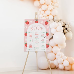 Strawberry Birthday Milestone Board Template, Berry First Party Theme ...