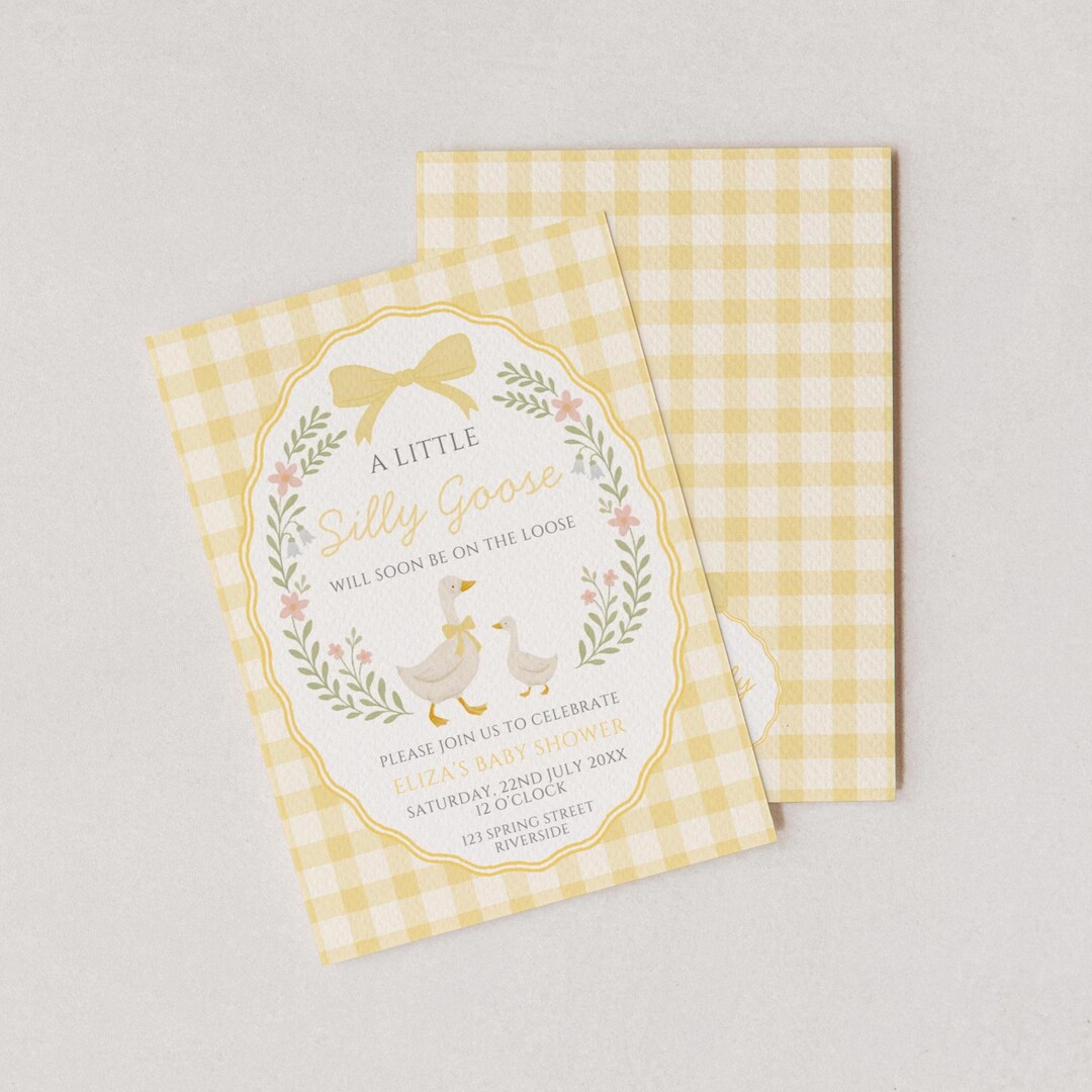 Yellow Gingham Silly Goose Baby Shower Invitation, Editable Template, A ...