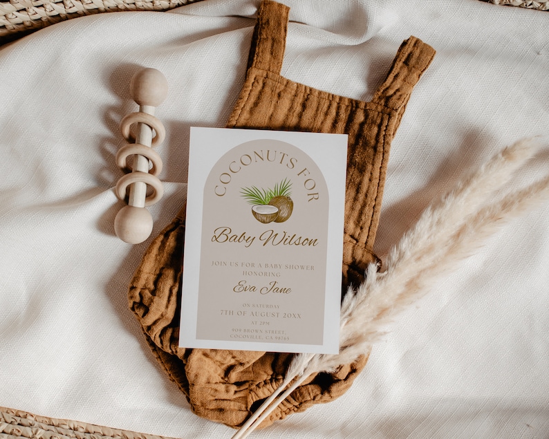 Coconut Baby Shower Invite Template, Coconuts for Baby, Editable ...