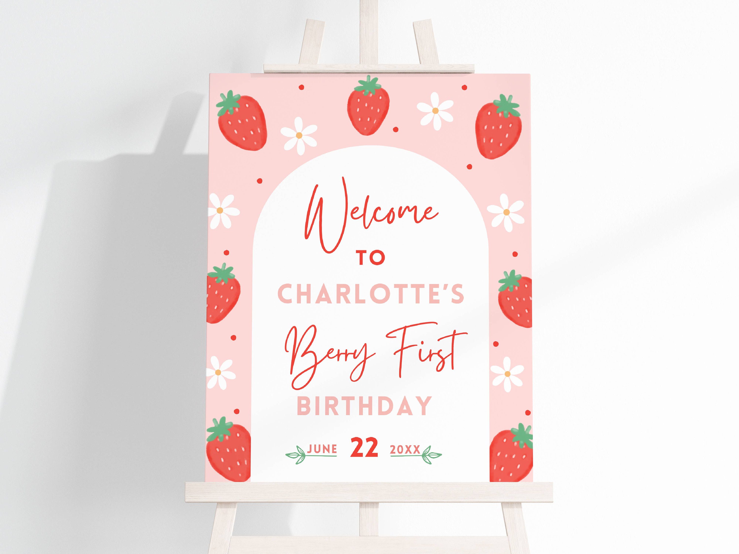 Berry First Birthday Welcome Sign Template, Strawberry Patch Theme ...