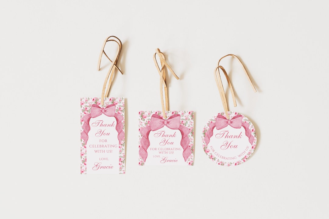 Love Shack Fancy Gift Tags, Editable Template, Coquette Pink Bow Theme ...