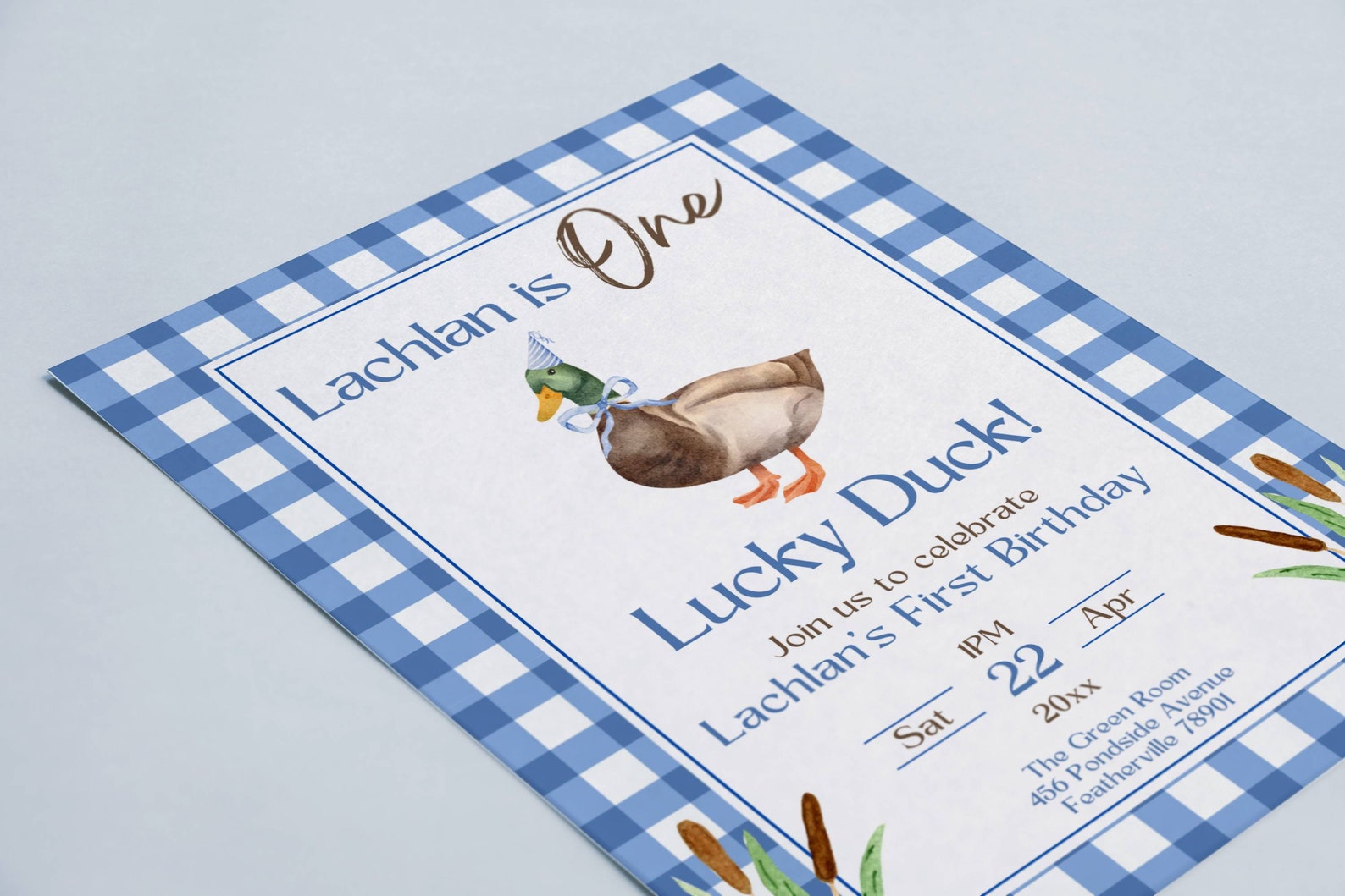 One Lucky Duck Birthday Party Invitation, First Birthday Invite, Navy ...