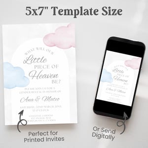 Heaven Sent Gender Reveal Invitation Template, Little Piece of Heaven ...