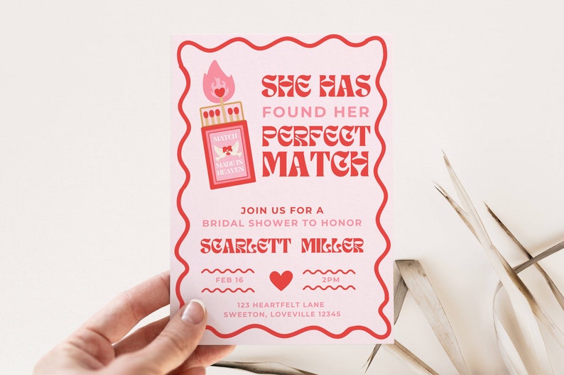 Perfect Match Bridal Shower Invitation Template, Match Made in Heaven, Editable Bridal Shower ...