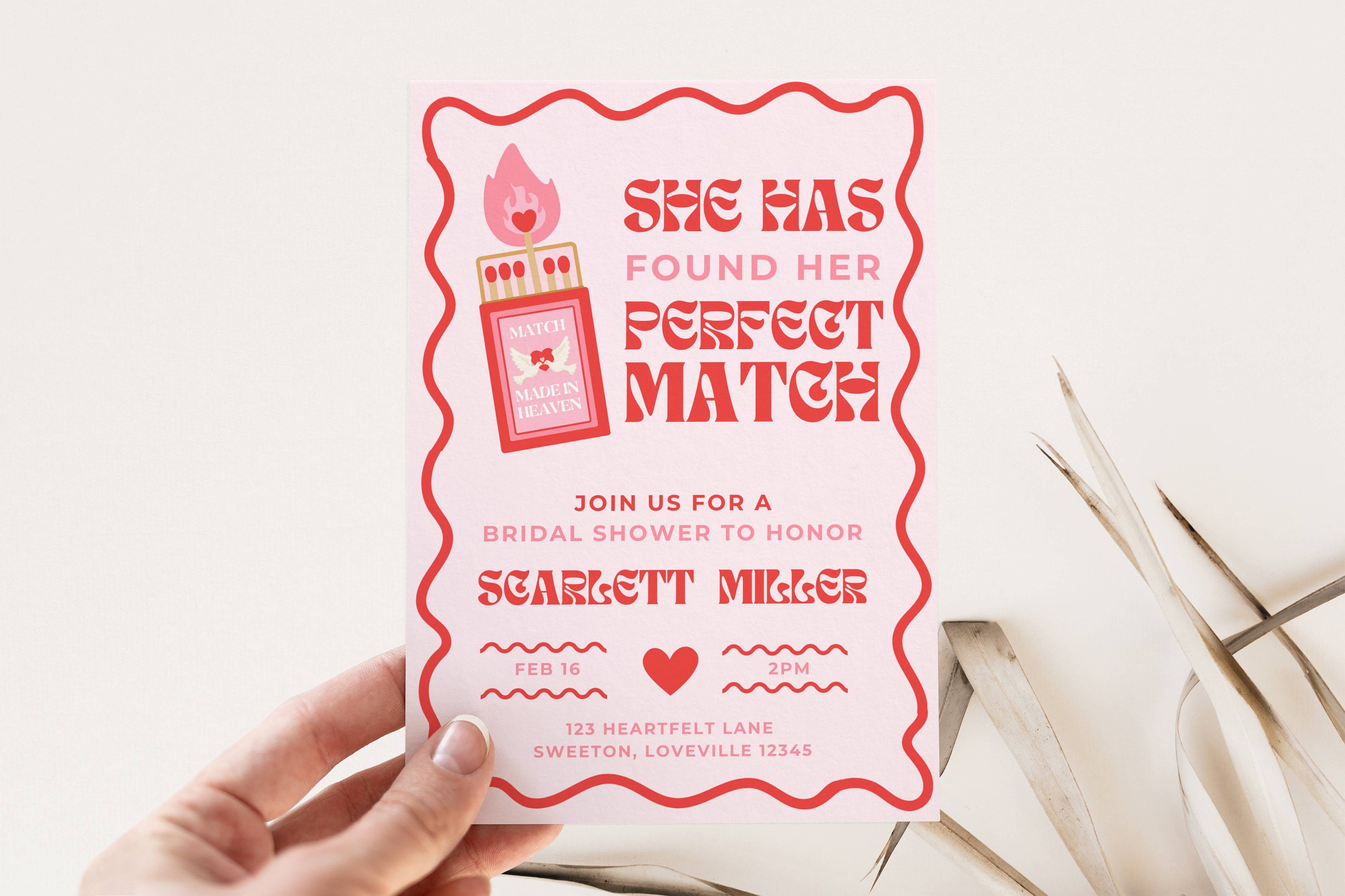 Perfect Match Bridal Shower Invitation Template, Match Made in Heaven ...