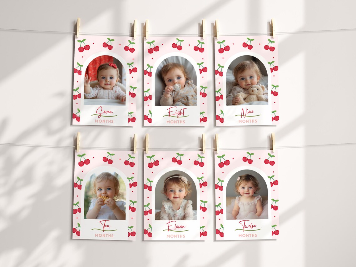 Cherry First Birthday Photo Milestone Banner, Cherry on Top Birthday ...