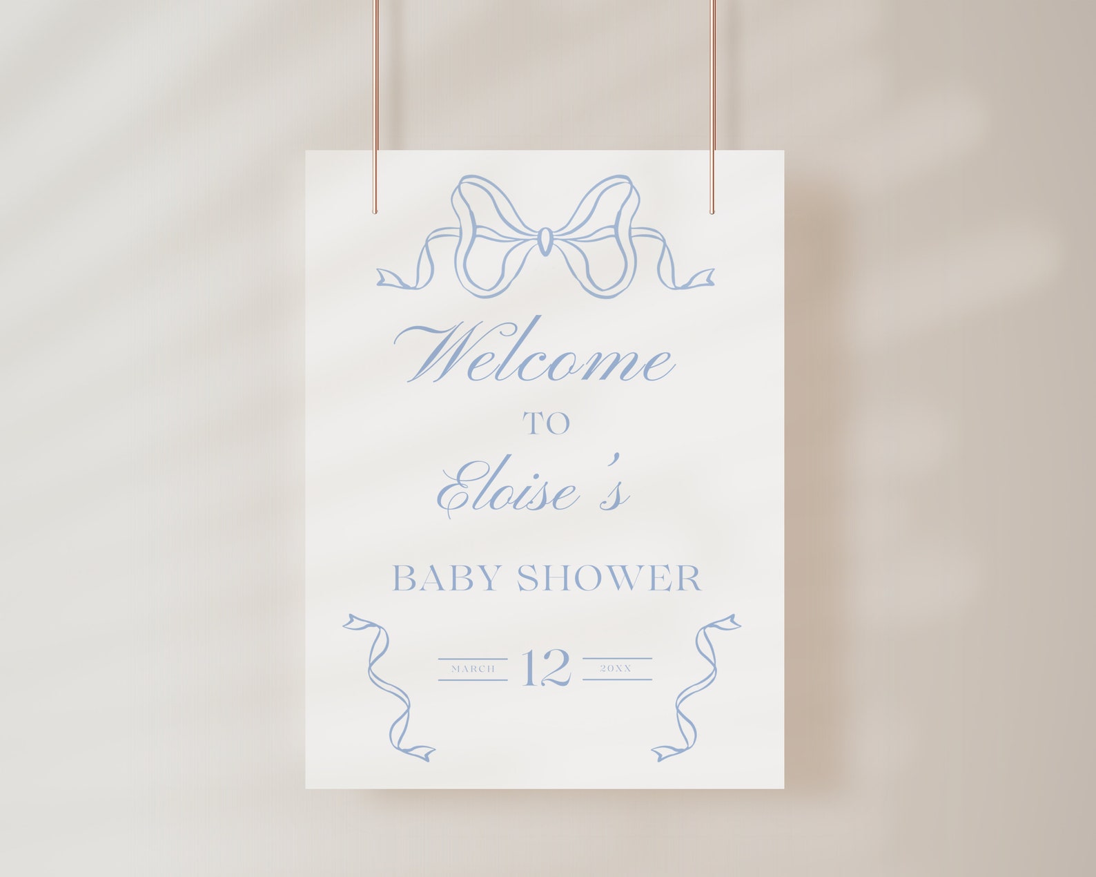 Preppy Blue Baby Shower Welcome Sign Template, Blue Hand Drawn Ribbon ...