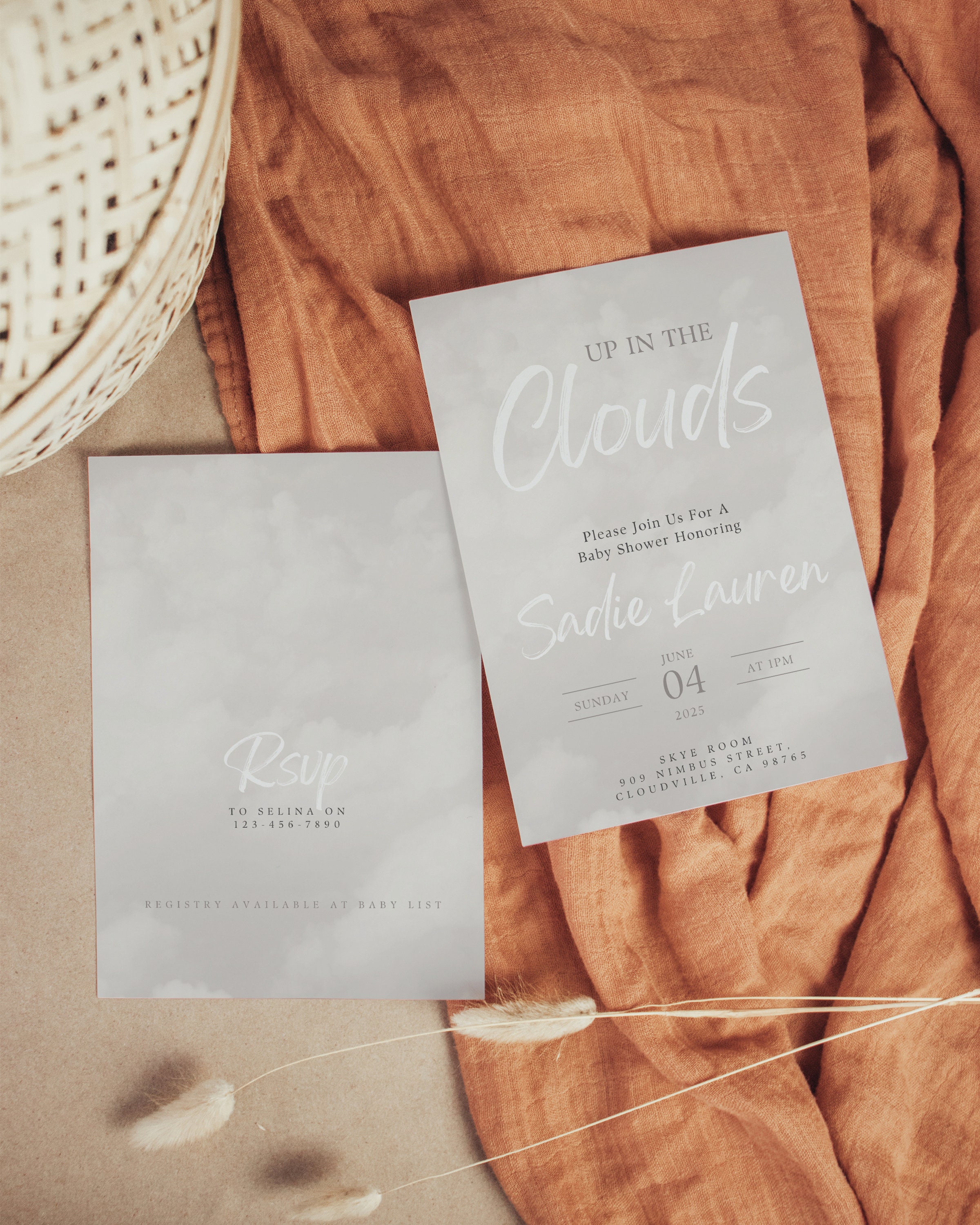 Cloud Baby Shower Invite Template, up in the Clouds Sprinkle, Heaven ...