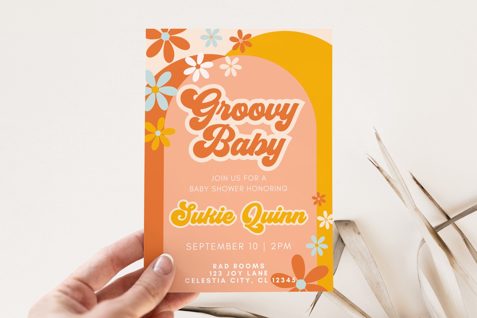 Retro 70s Baby Shower Invite Template, Groovy Baby, Vintage Sprinkle ...