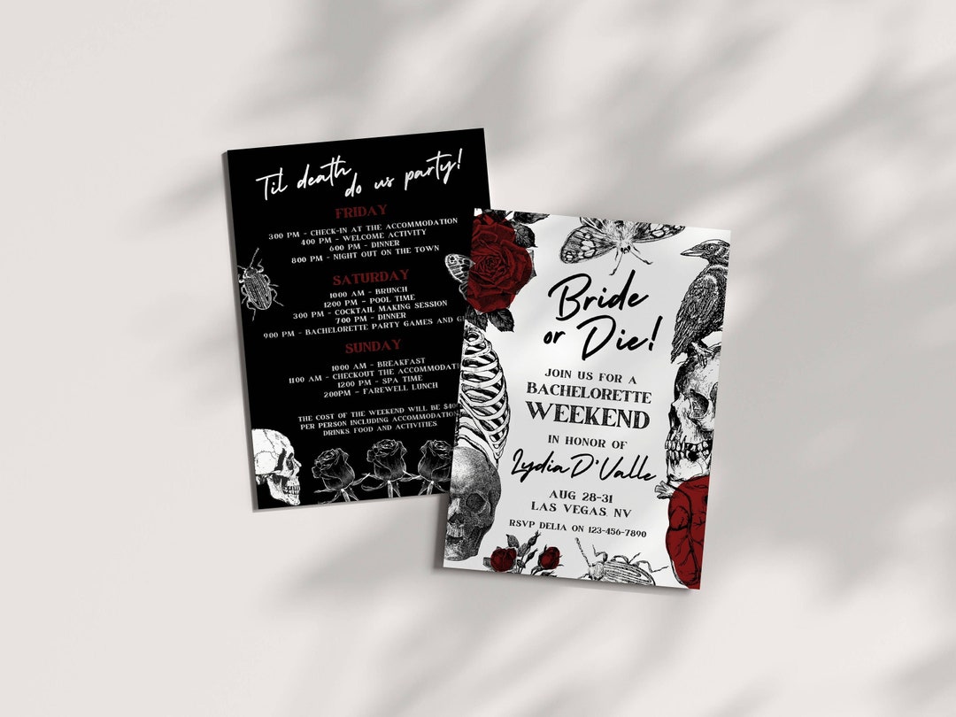 Bride or Die Bachelorette Invitation Itinerary Template, Til Death Do ...