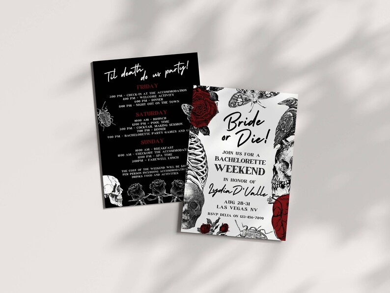 Bride or Die Bachelorette Invitation Itinerary Template, Til Death Do ...