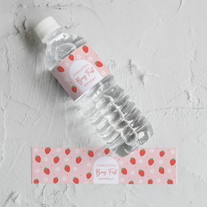 Berry First Birthday Water Bottle Label, Strawberry Theme Favor ...