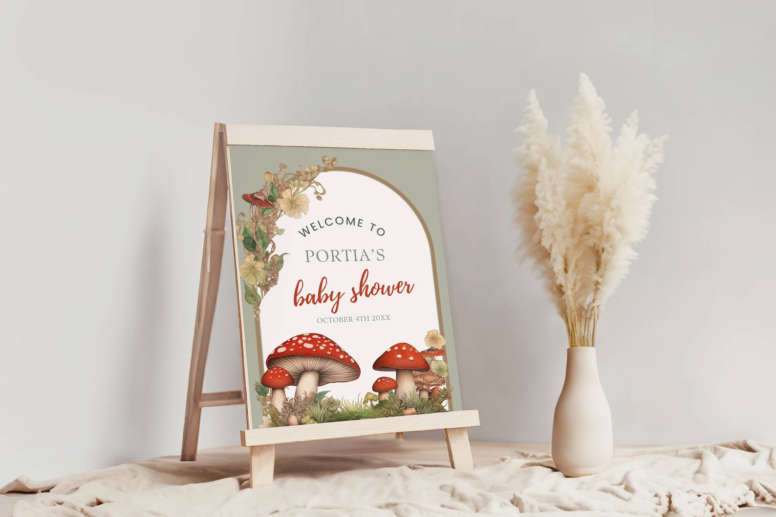 Cottagecore Mushroom Baby Shower Welcome Sign Template, Woodland Theme ...