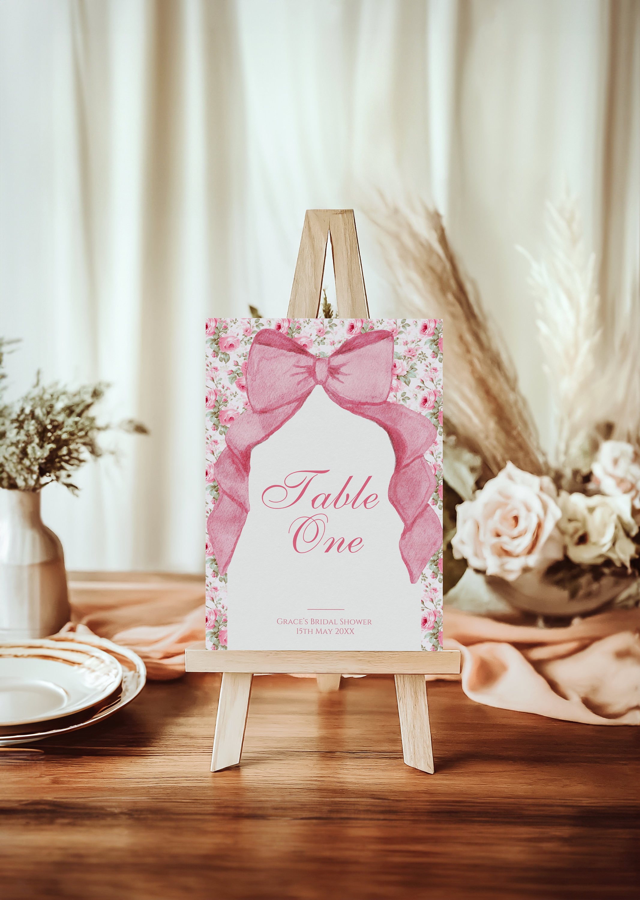 Coquette Pink Bow Dinner Table Setting Bundle, Editable Templates, Love ...