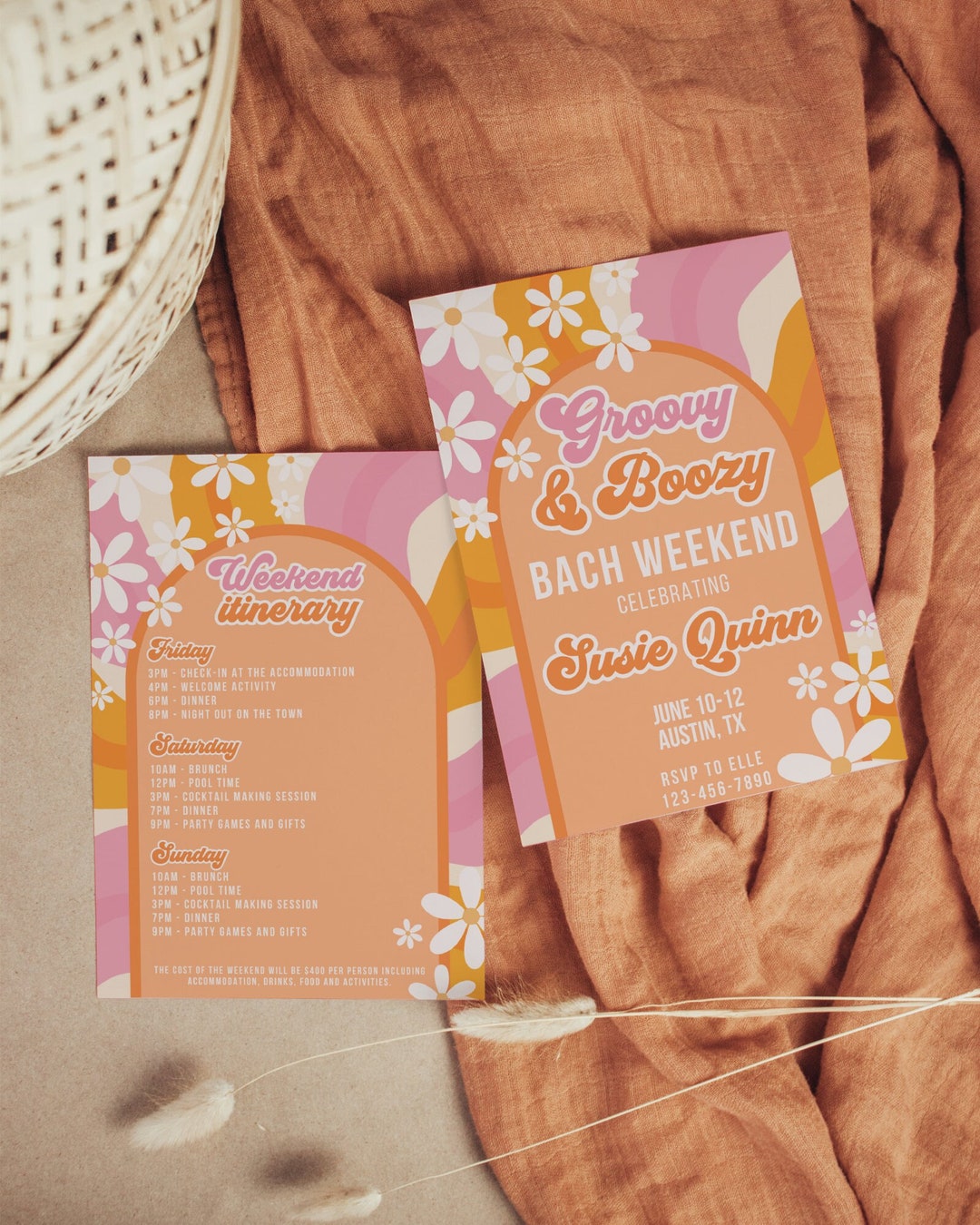 Groovy and Boozy Bachelorette Invitation Itinerary Template, Retro ...