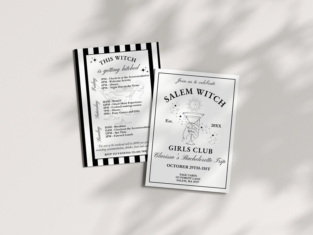 Salem Witch Bachelorette Invitation Itinerary, Editable Template ...