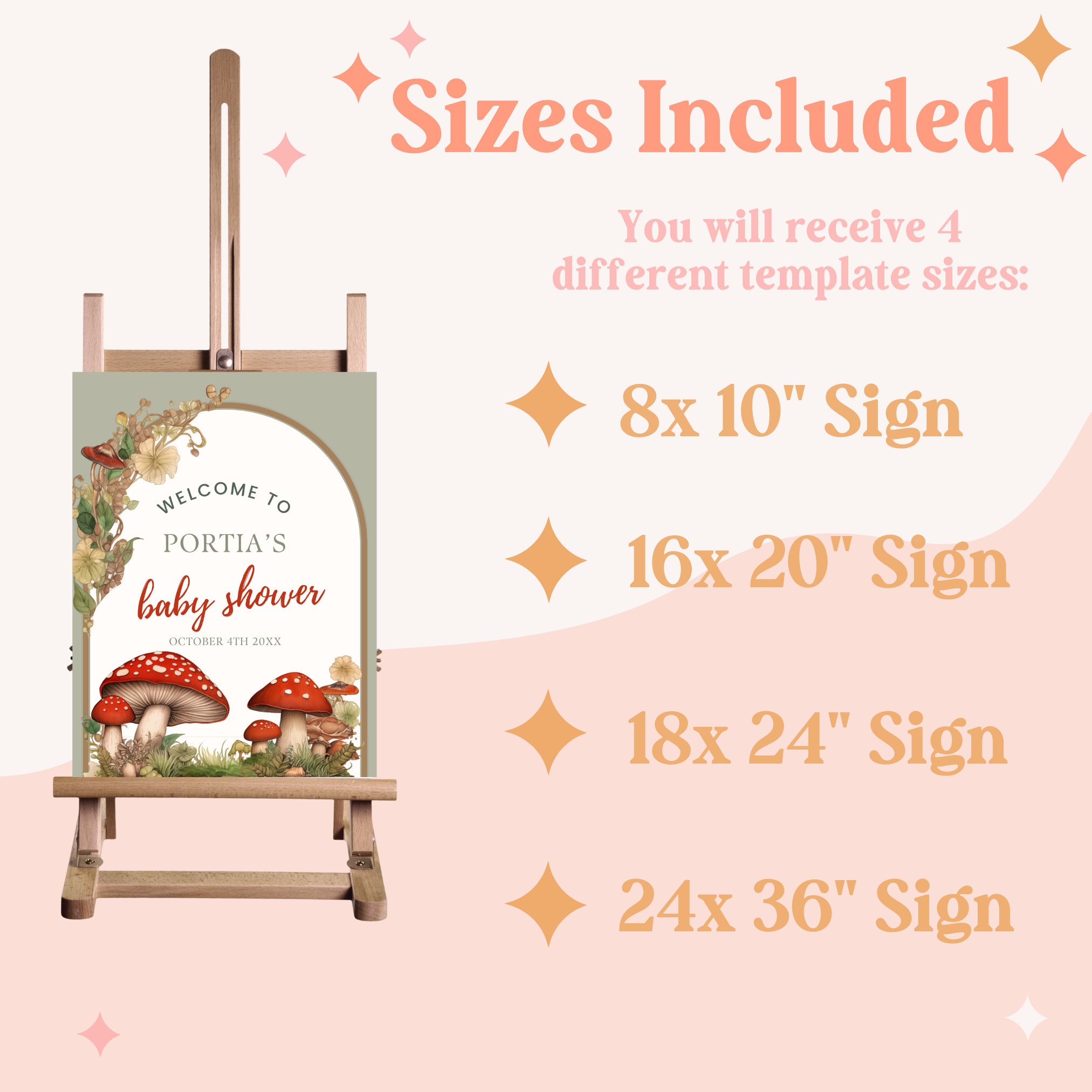 Cottagecore Mushroom Baby Shower Welcome Sign Template, Woodland Theme ...