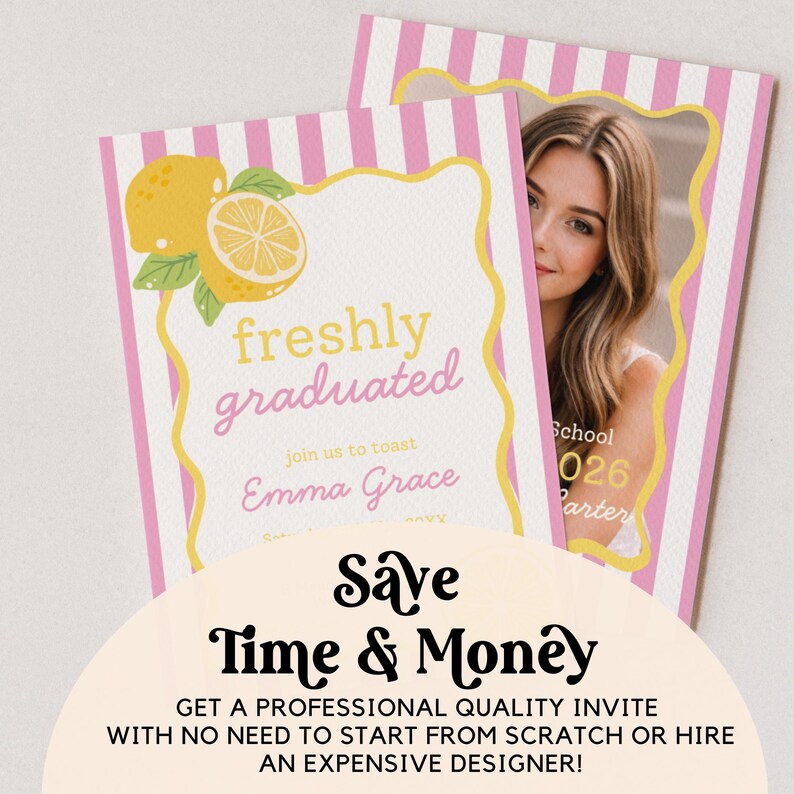 Freshly Graduated Graduation Party Invitation Template, Lemon Theme ...