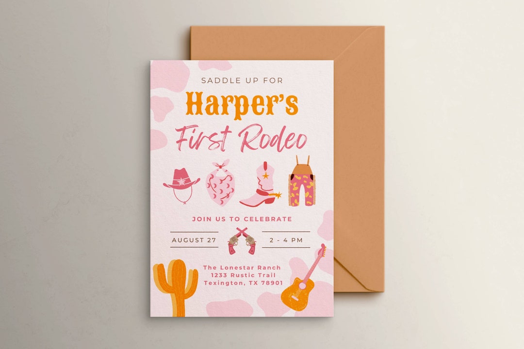 Invitación de cumpleaños del primer rodeo rosa invitación a - Etsy España