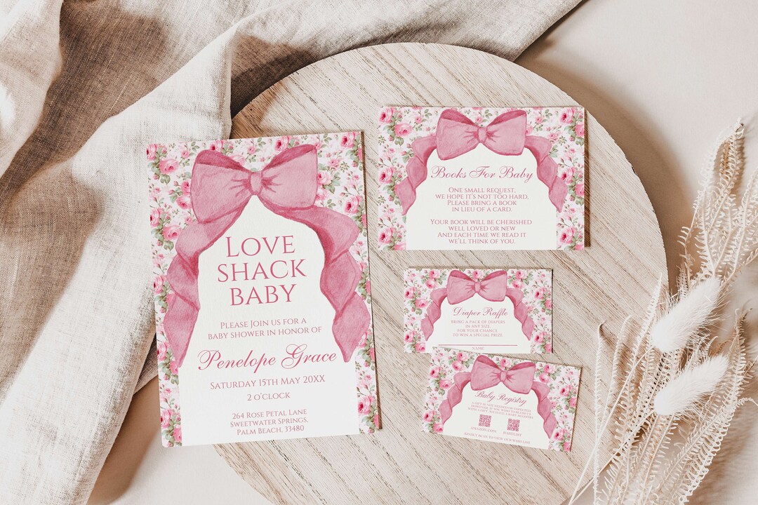 Love Shack Baby Shower Invitation Template Bundle, Editable Invite ...
