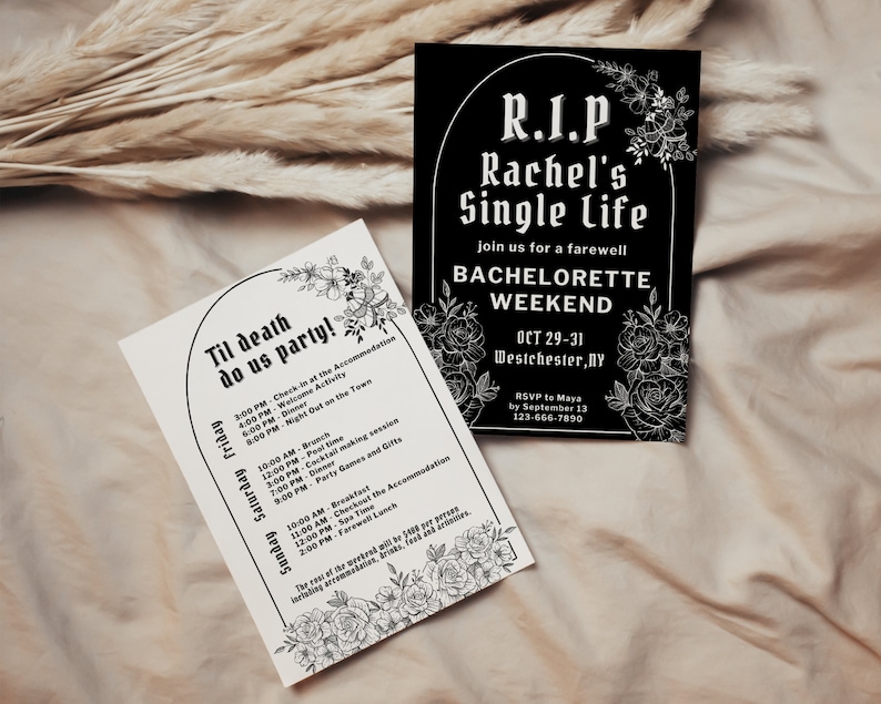 Funeral Bachelorette Invitation and Itinerary Template, RIP Single Life ...