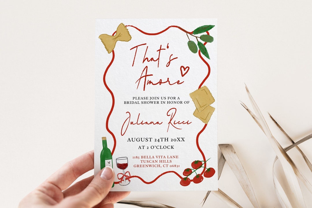 Hand Drawn Italian Summer Bridal Shower Invite, Editable Invitation ...
