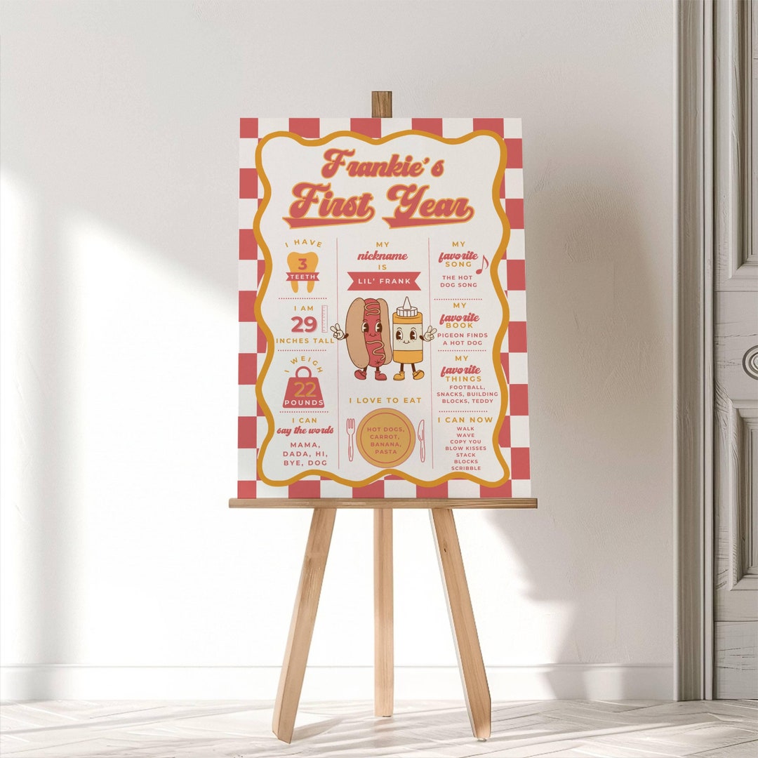 One Hot Diggity Dog Birthday Milestone Board Template, Hot Dog First ...