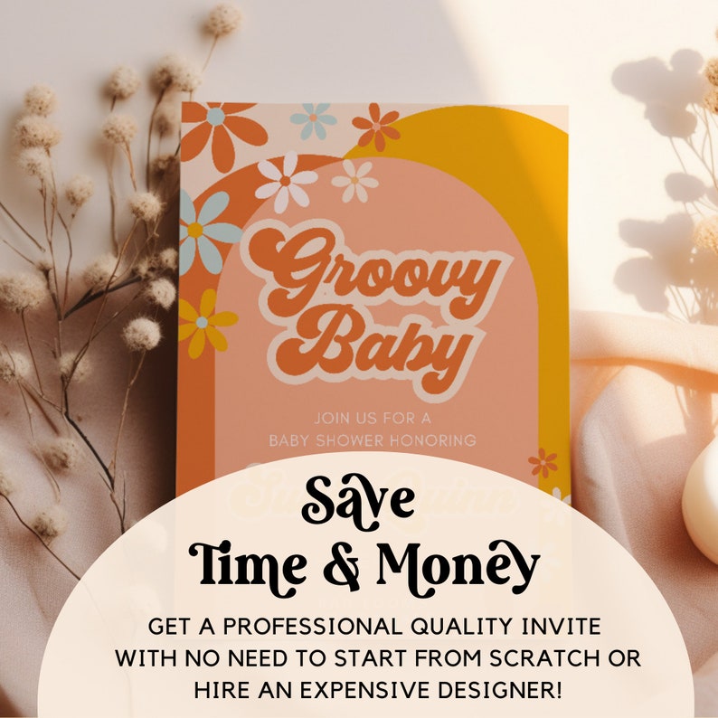 Retro 70s Baby Shower Invite Template, Groovy Baby, Vintage Sprinkle ...