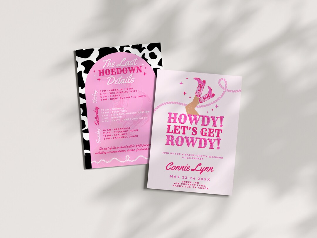 Cowgirl Bachelorette Invitation Itinerary Template, Last Rodeo, Last ...