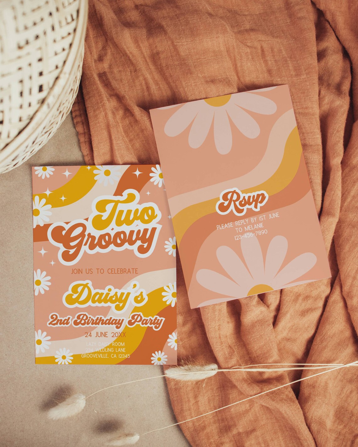 Two Groovy Birthday Invitation Template, 70s Second Birthday Theme ...