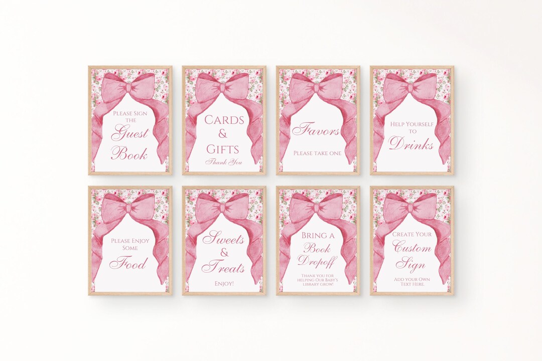 Love Shack Fancy Party Table Signs, Fully Editable Templates, Bow Party ...