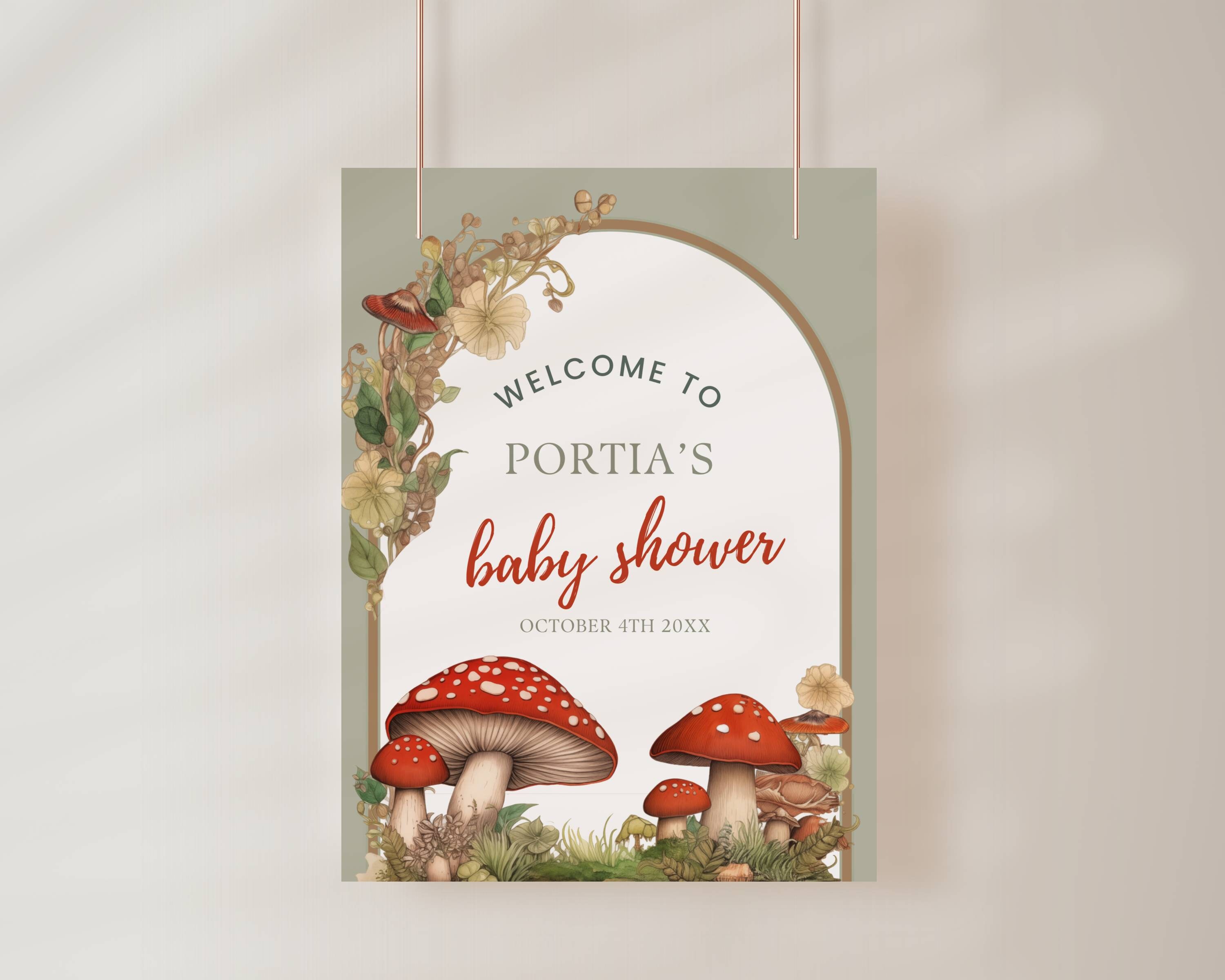 Cottagecore Mushroom Baby Shower Welcome Sign Template, Woodland Theme ...
