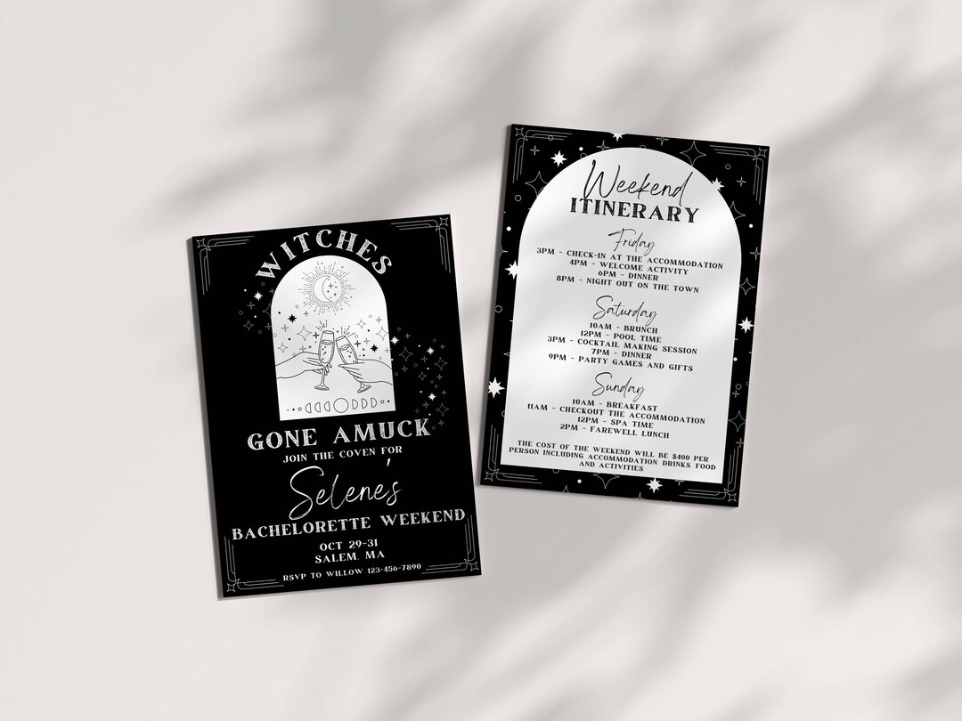Witches Gone Amuck Bachelorette Invitation Itinerary Template, Cheers ...