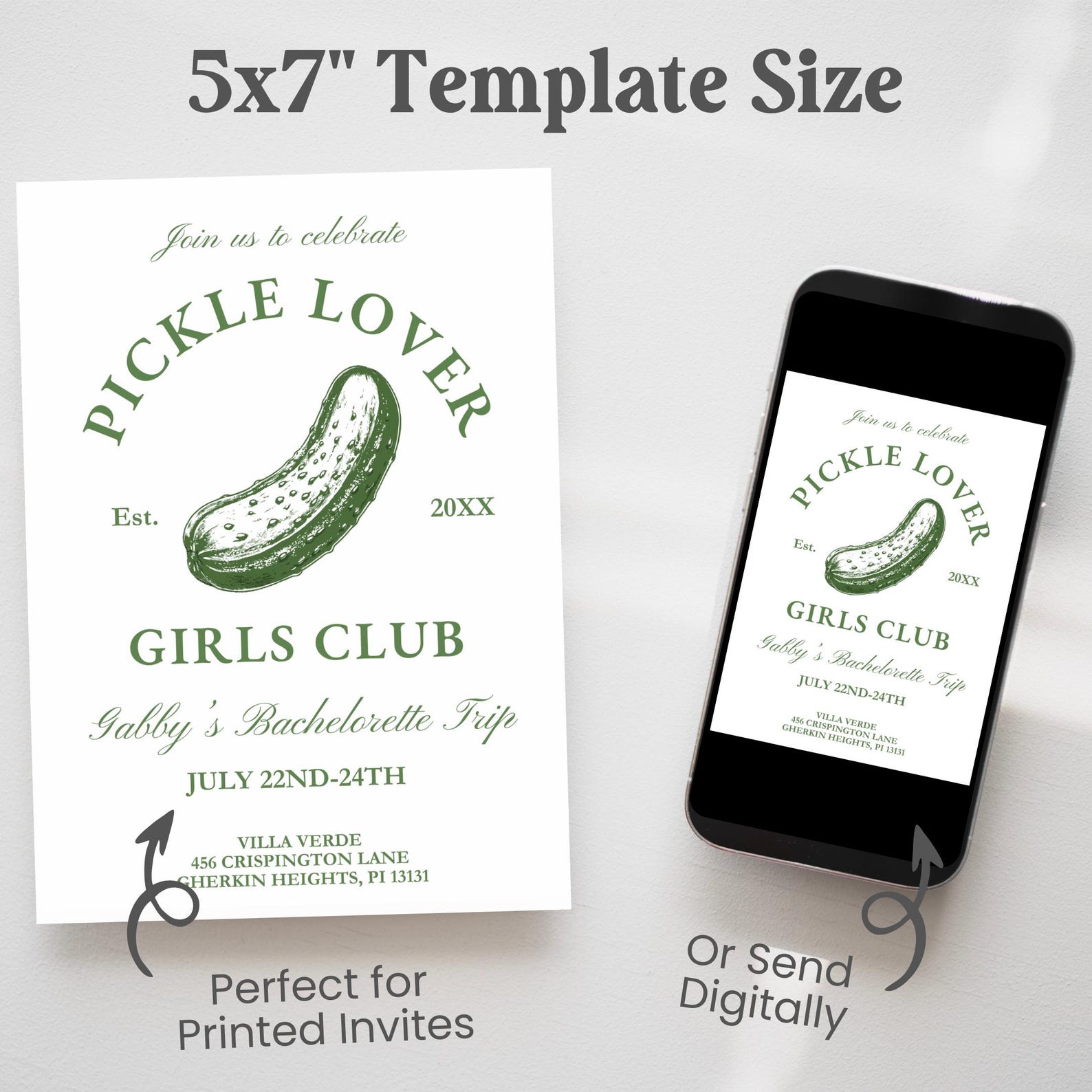 Pickle Bachelorette Invitation Template, Editable Invite, Pickle Lover ...