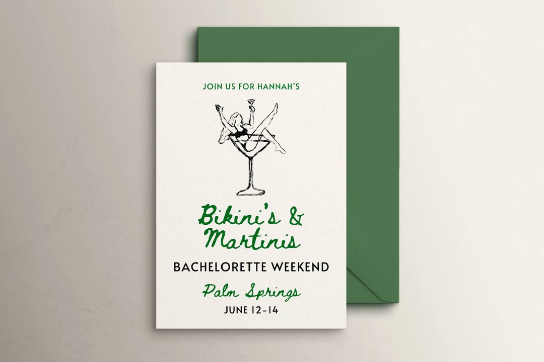 Martinis and Bikinis Bachelorette Invitation Itinerary Template, Kinis ...