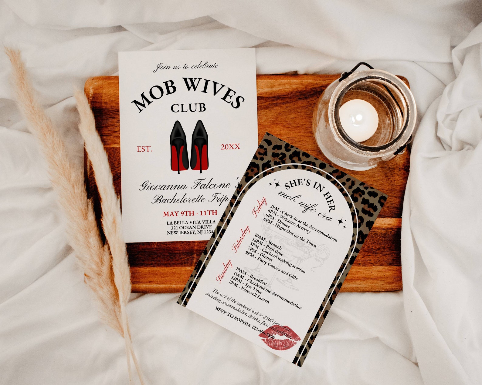 Mob Wife Bachelorette Invitation Itinerary, Italian Mafia Theme, Glam ...