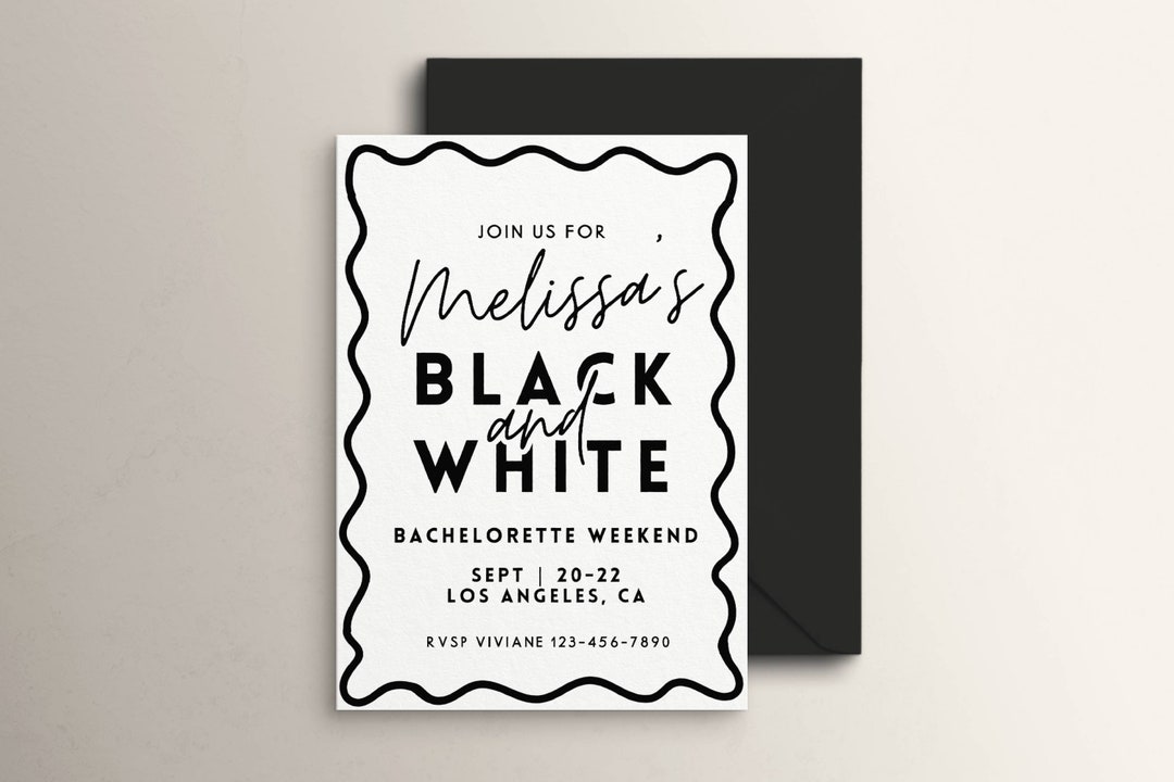 Wavy Border Bachelorette Invitation Itinerary, Black and White Party ...