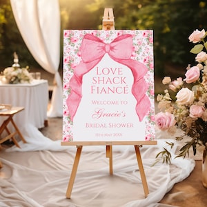 Coquette Pink Bow Bridal Shower Welcome Poster Template, Love Shack ...