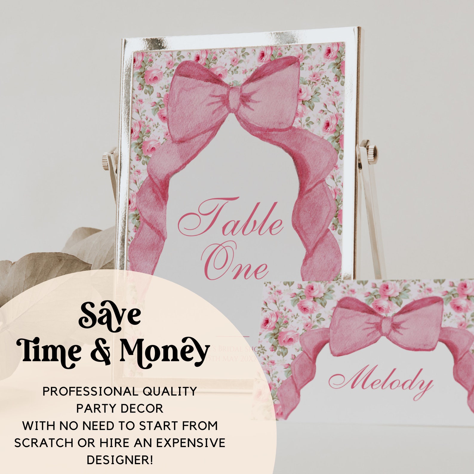 Coquette Pink Bow Dinner Table Setting Bundle, Editable Templates, Love ...