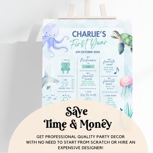 Under the Sea Birthday Milestone Board Template, Oneder the Sea Theme ...